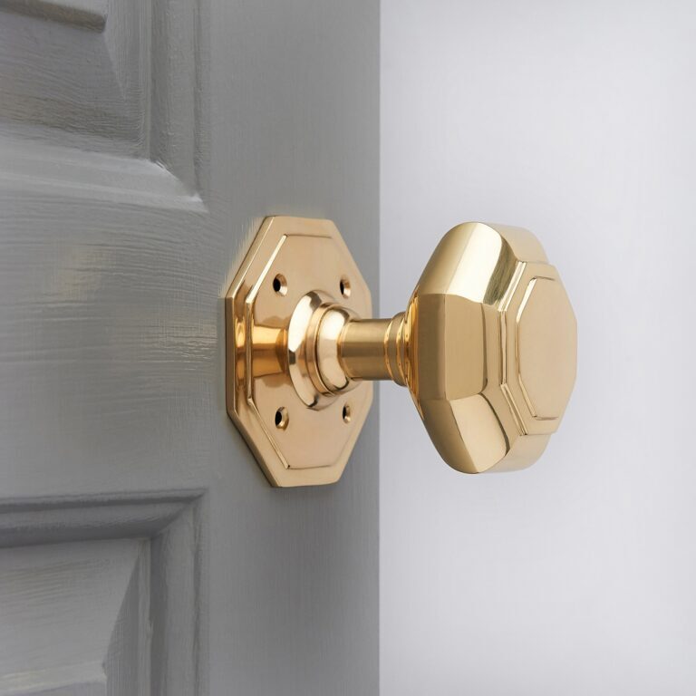 Georgian Square Rose Brass Door Knobs