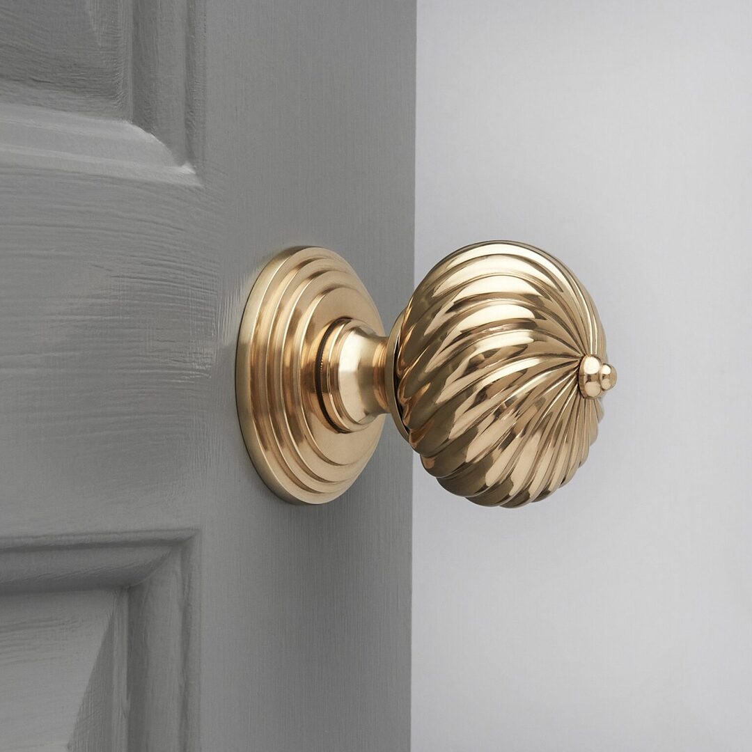 Edwardian Swirl Door Knobs (Pair) - Aged Brass