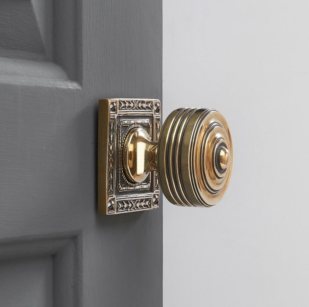 Georgian Square Rose Brass Door Knobs