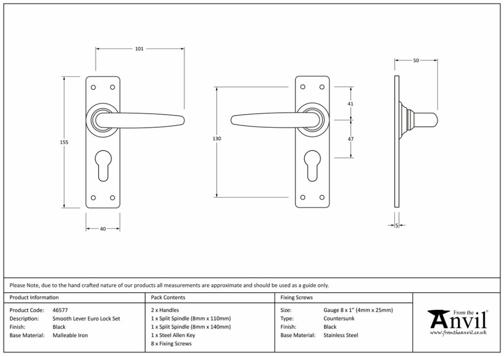 Black Smooth Lever Euro Lock Set - Grace & Glory