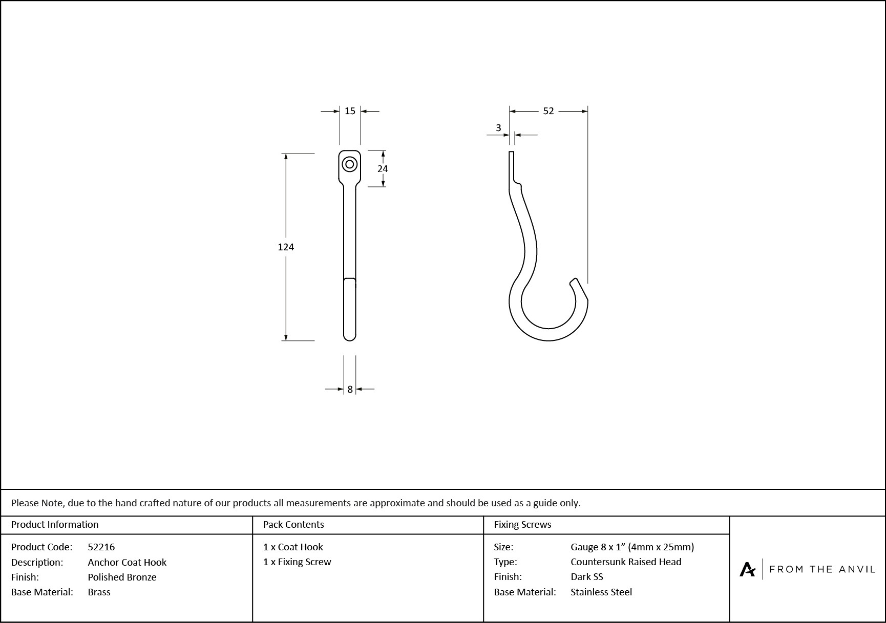 Polished Bronze Anchor Coat Hook - Grace & Glory