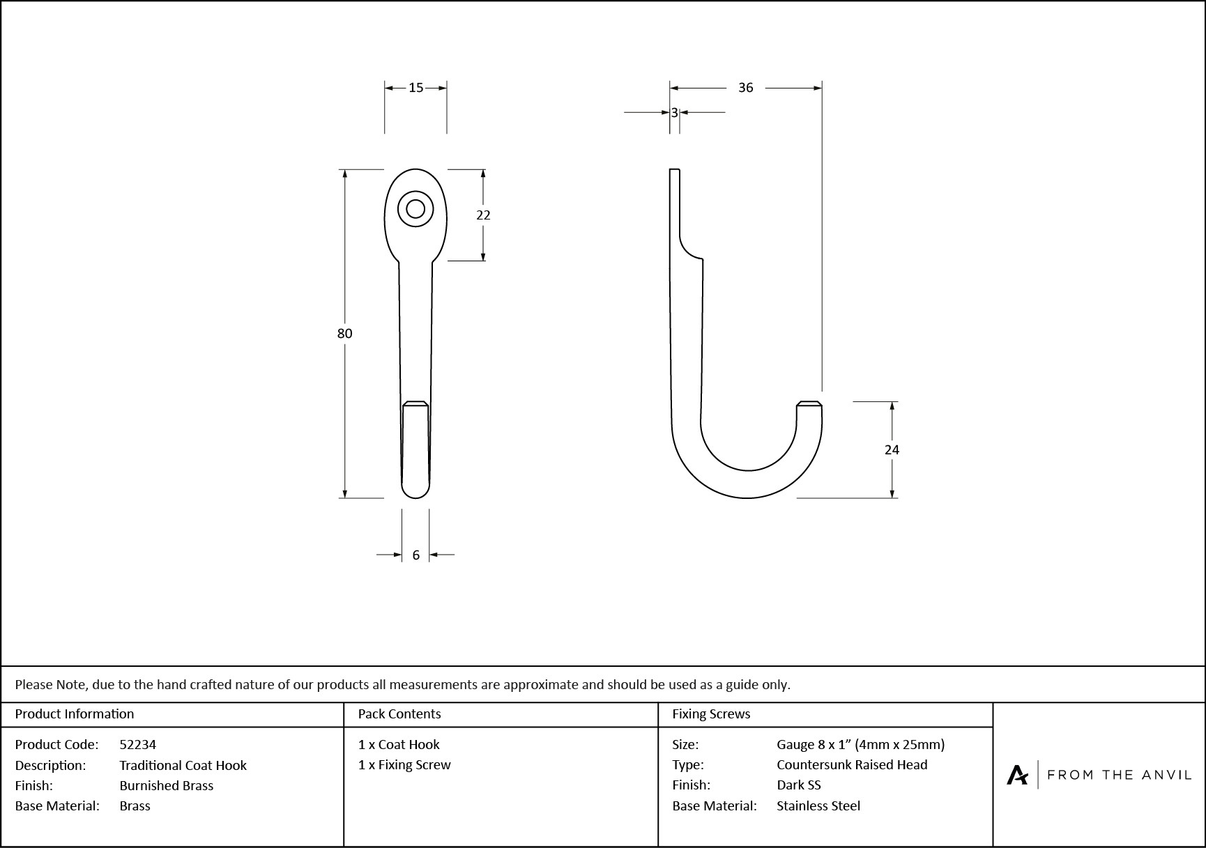 Burnished Brass Traditional Coat Hook - Grace & Glory