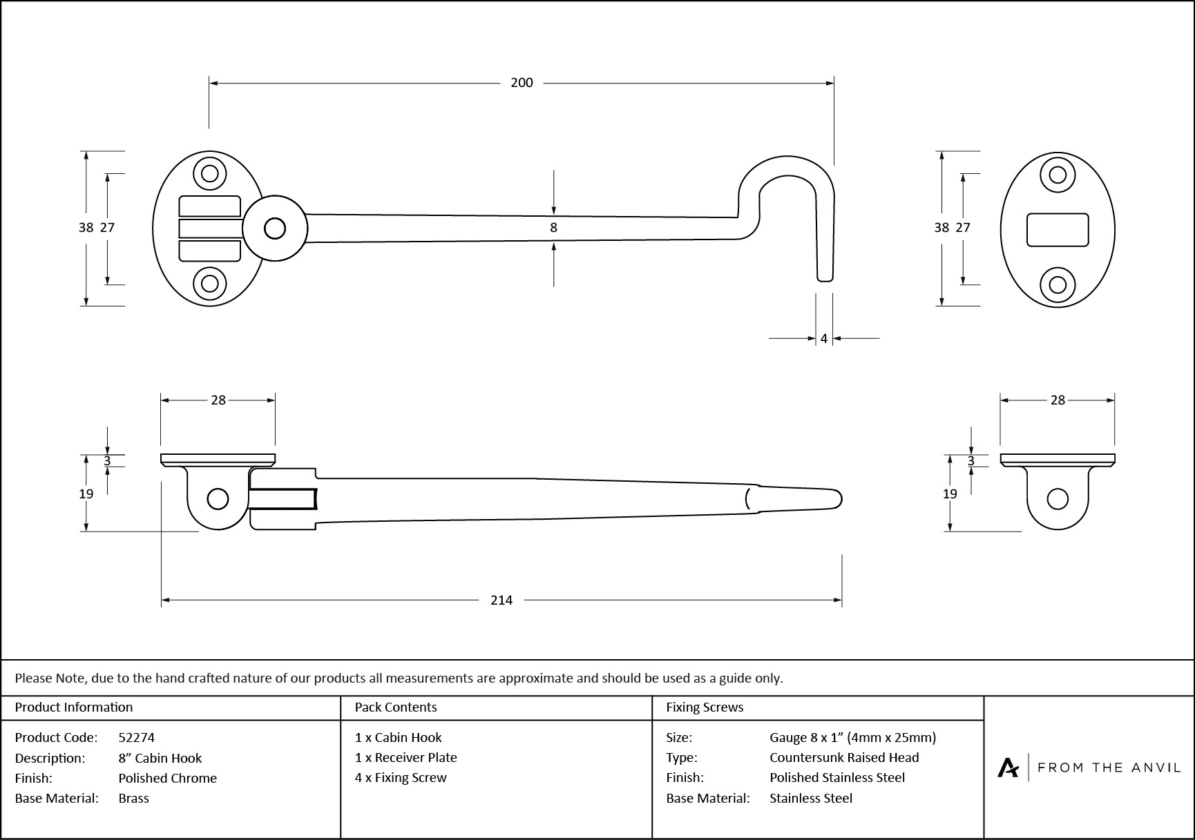 Polished Chrome 8" Cabin Hook - Grace & Glory